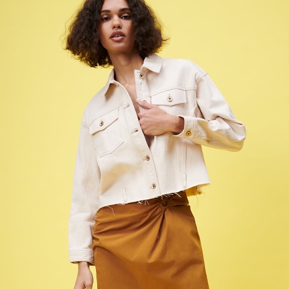 Zara | Jackets & Coats | Nwt Zara Cropped Denim Jacket Ecru Ref 857423 ...